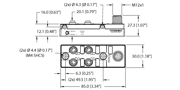 Passive Actuator/Sensor Junction Box, 4 Ports - M8 snap, 4 pole I/O ...